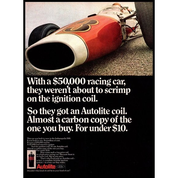 Ford | Art | 967 Ford Autolite Ignition Coil Vintage Print Ad Indy 50 ...